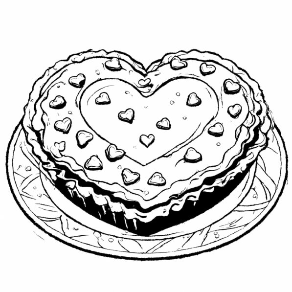 Download Heart-shaped Cake with Decorations Coloring pages Online ...