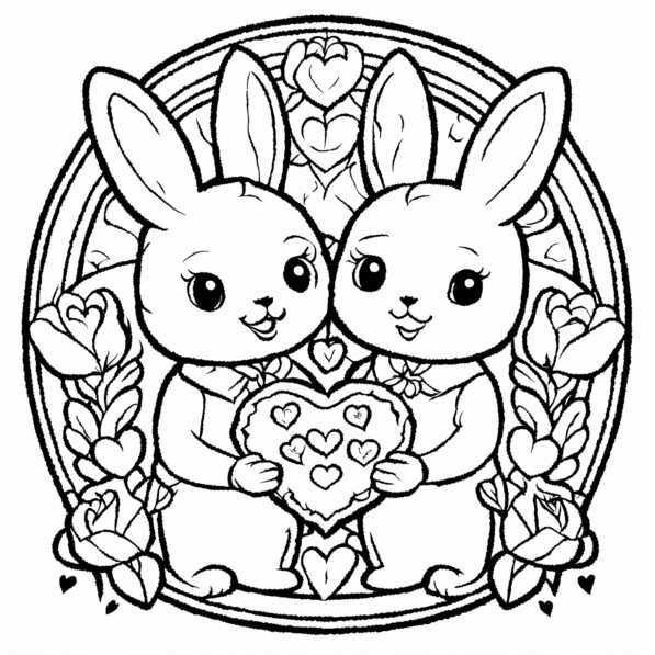 Download Cute Cartoon Rabbits Holding Heart Coloring pages Online ...