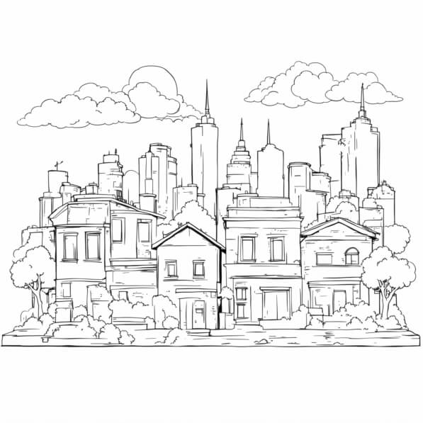 Download Cityscape Line Drawing with Residential and Skyscraper ...