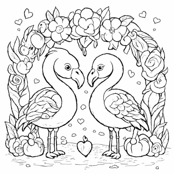 Download Flamingos Under Floral Arch Coloring pages Online - Creative ...