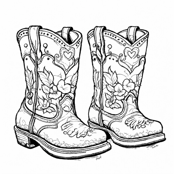 Download Intricate Cowboy Boots Design Coloring pages Online - Creative ...