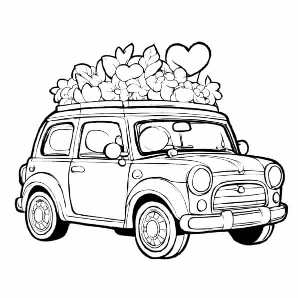 Download Vintage Car with Flowers and Hearts Coloring pages Online ...