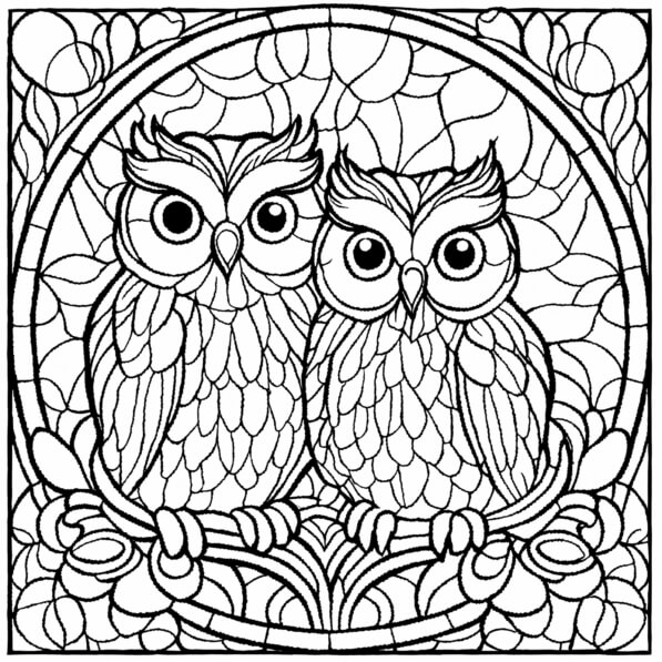 Download Artistic Coloring Page of Two Owls Coloring pages Online ...