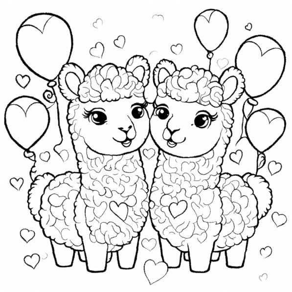Descarga Dos llamas lindas con globos y corazones Páginas para colorear ...