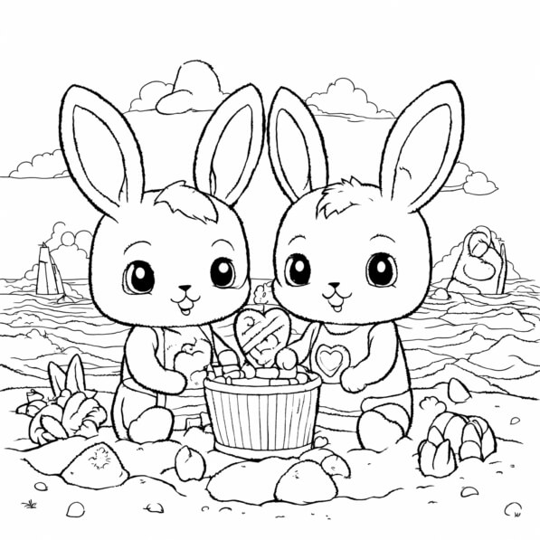 Download Cute Rabbits Enjoying Ice Cream on the Beach Coloring pages ...