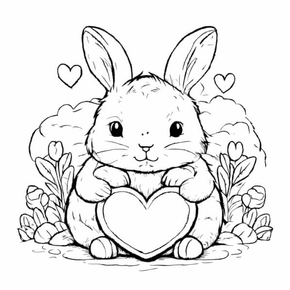 Download Cute Rabbit with Heart Coloring pages Online - Creative Fabrica