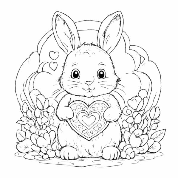Download Cute Bunny Holding a Heart Coloring pages Online - Creative ...