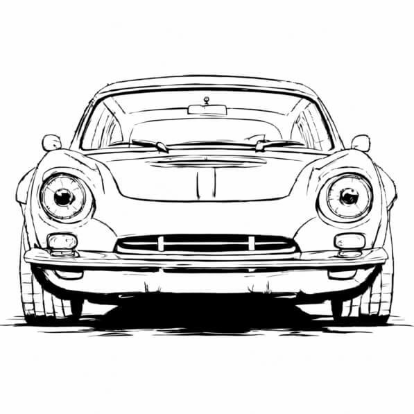 Download Classic Car Front View in Line Drawing Style Coloring pages ...