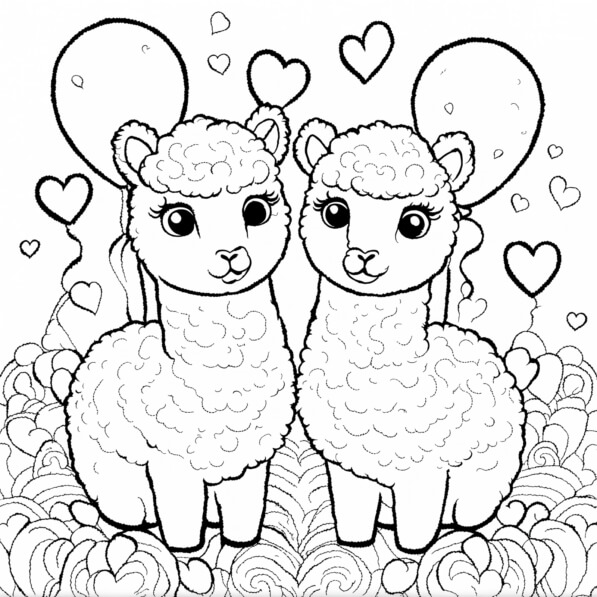 Descarga Dos llamas de dibujos animados con globos y corazones Páginas ...