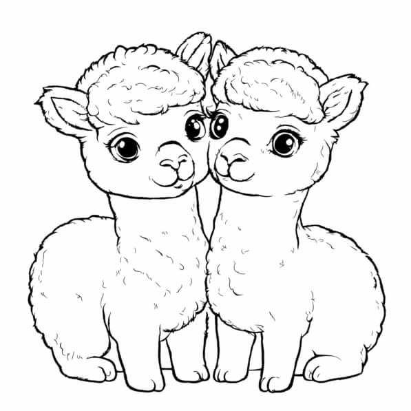Download Two Cute Alpacas Coloring pages Online - Creative Fabrica