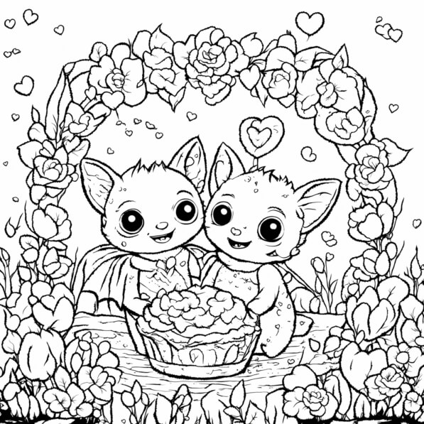Download Cute Bat Creatures Celebrating with Pie Coloring pages Online ...