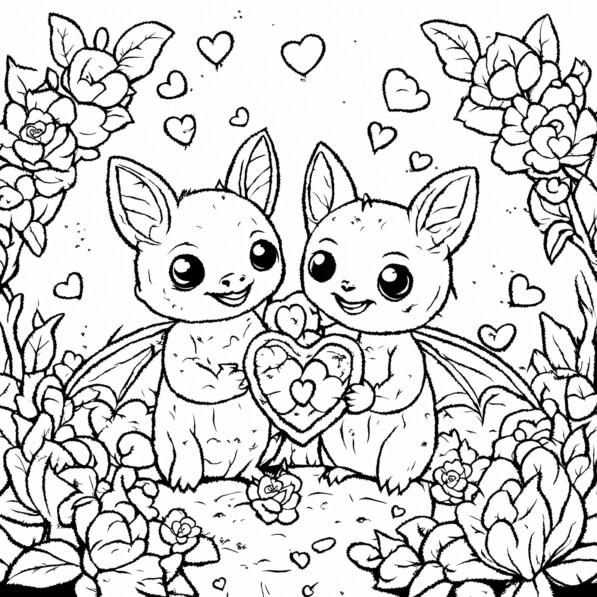 Download Cute Cartoon Bats Holding a Heart Coloring pages Online ...