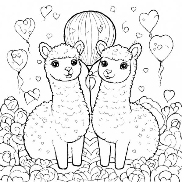 Download Two Adorable Alpacas Surrounded by Hearts and Balloons ...