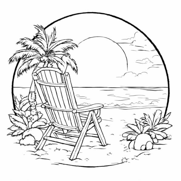 Download Relaxing Beach Scene with Deck Chair and Palm Trees Coloring ...