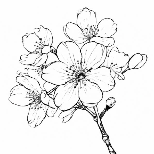 Download Cherry Blossom Line Drawing Coloring pages Online - Creative ...