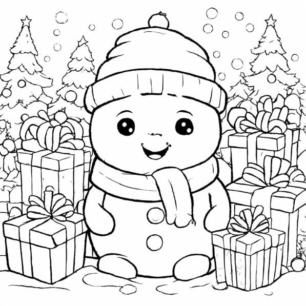 Download Cheerful Snowman with Christmas Gifts Coloring pages Online ...