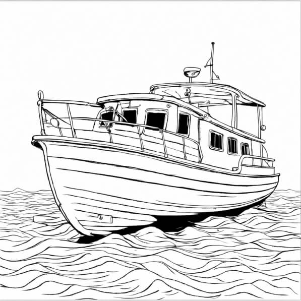 Download Line Drawing of a Boat on Wavy Waters Coloring pages Online ...