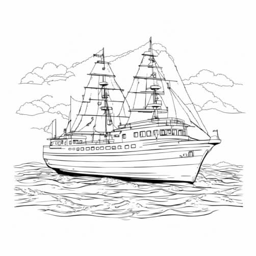 Download Detailed Line Drawing of a Classic Sailing Ship Coloring pages ...