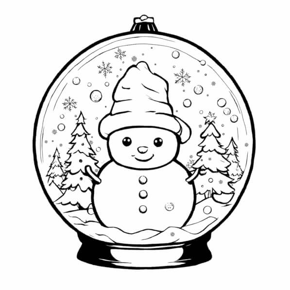 Download Snowman in a Snow Globe Coloring pages Online - Creative Fabrica
