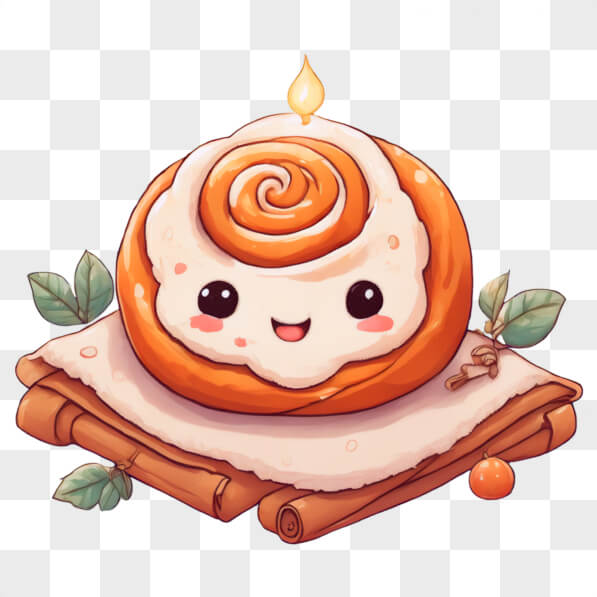 Download Kawaii Cinnamon Roll Character with Candle and Leaves Kawaii ...