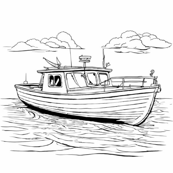 Download Line Drawing of a Boat on Water Coloring pages Online ...