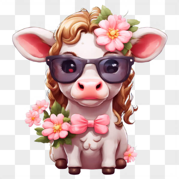 Download Kawaii Cow with Sunglasses and Flowers Kawaii Online ...