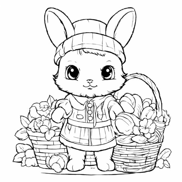 Download Cute Rabbit Character with Flower Baskets Coloring pages ...