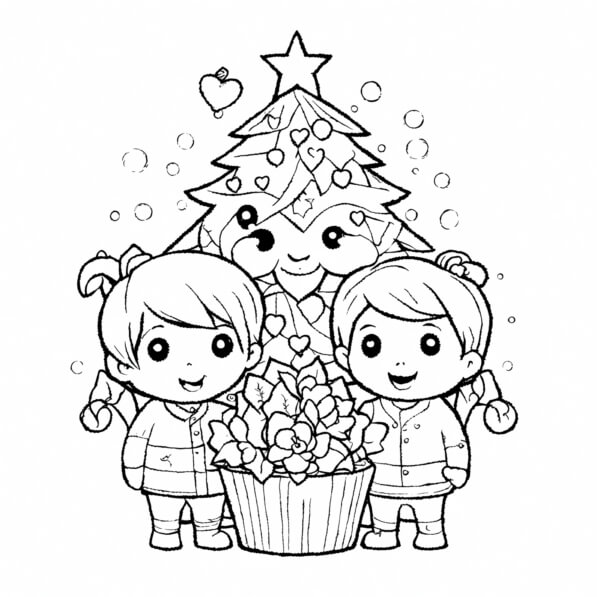 Download Children Celebrating Christmas Coloring pages Online ...