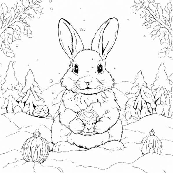Download Whimsical Winter Rabbit Scene Coloring pages Online - Creative ...