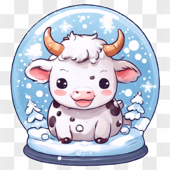 Download Kawaii Cartoon Cow in a Snow Globe with Winter Background ...