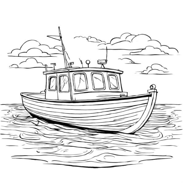 Download Line Drawing of a Boat on Water Coloring pages Online ...