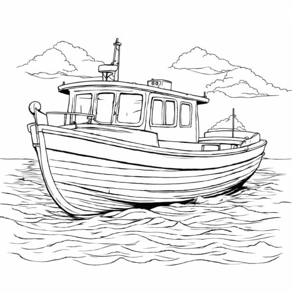 Download Line Drawing of a Boat on Water Coloring pages Online ...