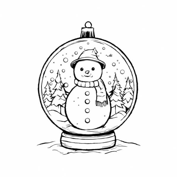 Download Snow Globe with Snowman and Pine Trees Coloring pages Online ...
