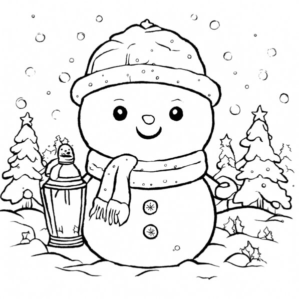Download Cheerful Snowman in a Winter Landscape Coloring pages Online ...