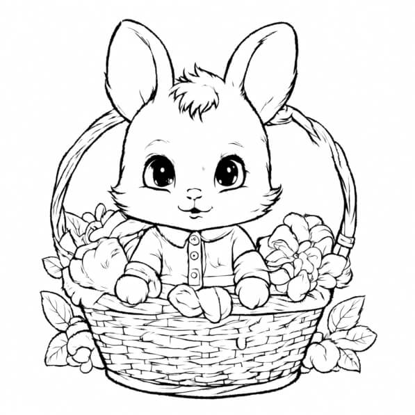 Download Cute Rabbit in a Flower Basket Coloring pages Online ...