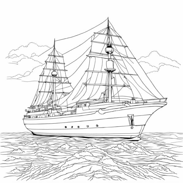 Download Detailed Line Drawing of a Sailing Ship Coloring pages Online ...