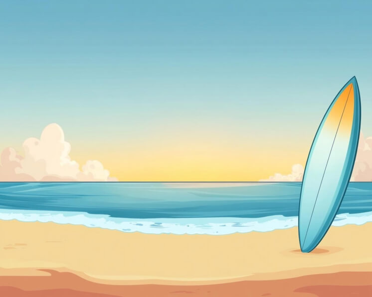 Download Beach Scene with Surfboard at Sunset Backgrounds Online ...
