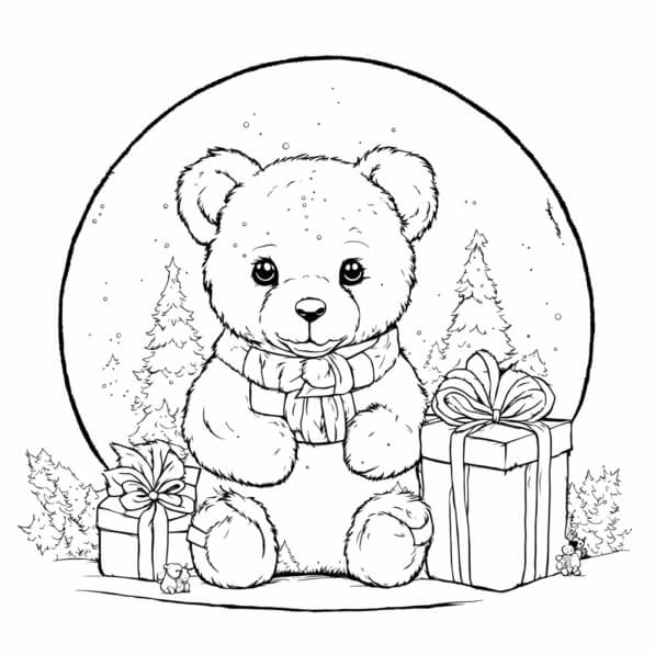Download Cute Teddy Bear Surrounded by Presents in a Winter Wonderland ...