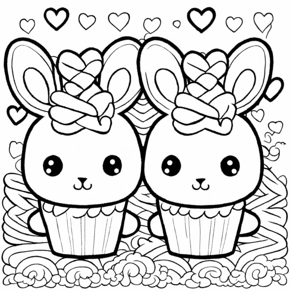 Download Cute Bunnies Cupcake Coloring Page Coloring pages Online ...