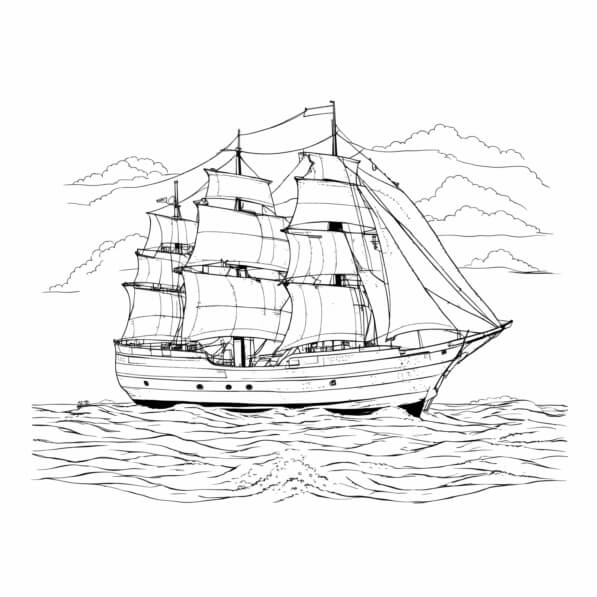 Download Detailed Line Drawing of a Classic Sailing Ship Coloring pages ...