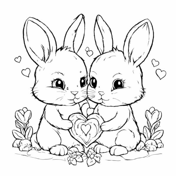 Download Two Loving Rabbits with Heart Shape Coloring pages Online ...