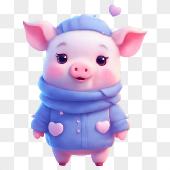 Download Kawaii Pig Character in Blue Scarf with Hearts Kawaii Online ...