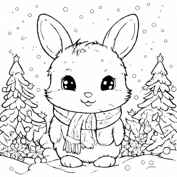 Download Cute Cartoon Rabbit in Winter Wonderland Coloring pages Online ...