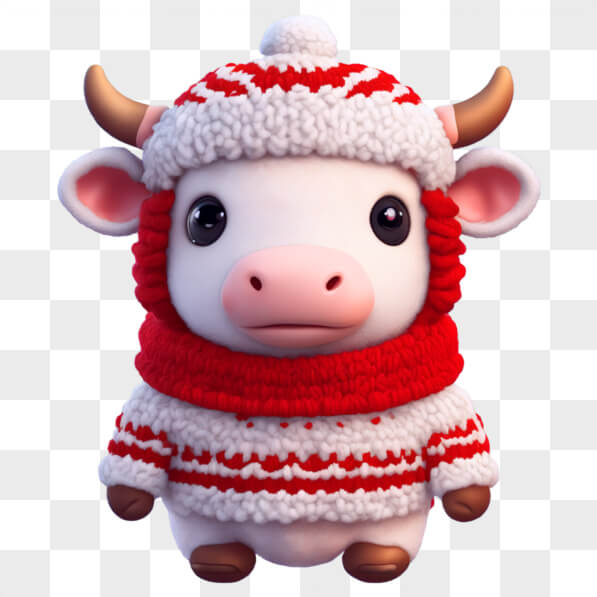 Descarga Personaje de vaca kawaii en suéter y sombrero acogedores ...
