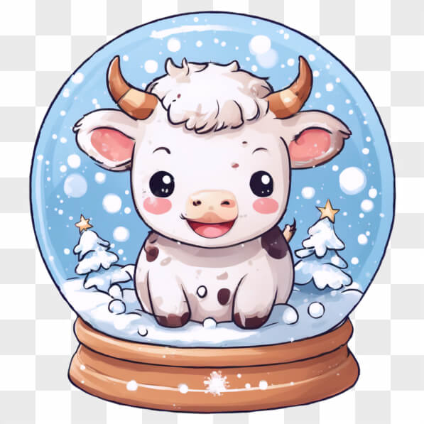 Download Kawaii Cartoon Cow in a Snow Globe with Christmas Trees Kawaii ...