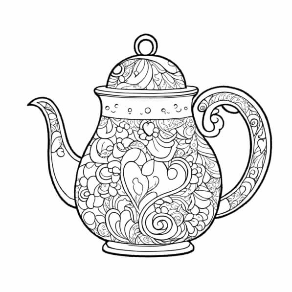 Download Intricate Teapot Design Coloring pages Online - Creative Fabrica