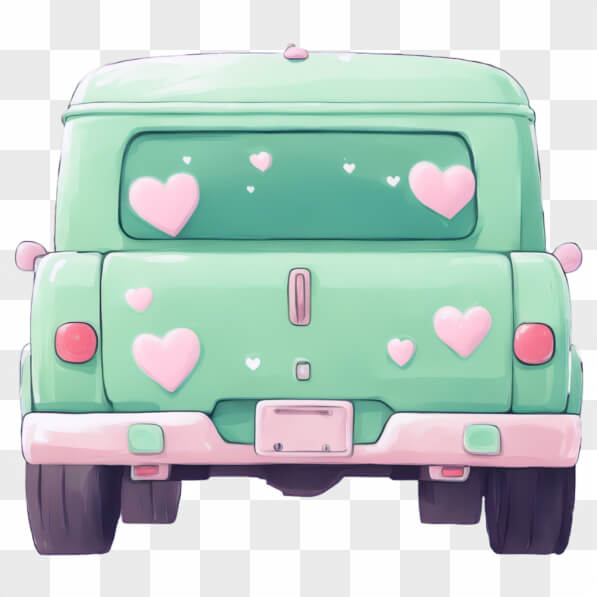 Download Kawaii Green Van with Hearts Kawaii Online - Creative Fabrica