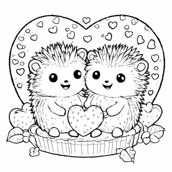 Download Cute Hedgehogs in Love Coloring pages Online - Creative Fabrica