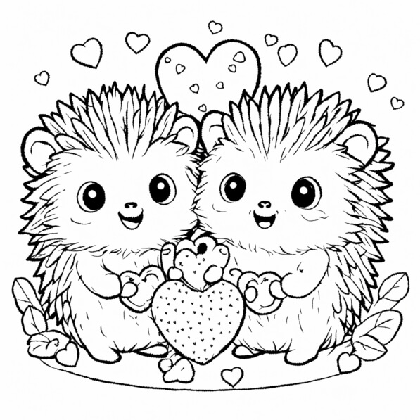 Download Cute Hedgehogs in Love Coloring pages Online - Creative Fabrica