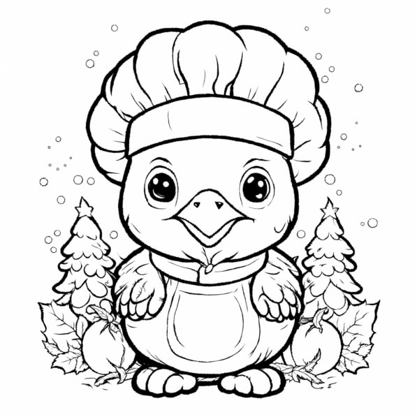 Download Cheerful Chick Chef in a Winter Scene Coloring pages Online ...